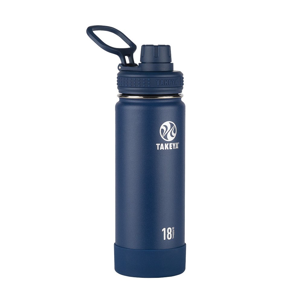 Takeya Actives Insulated Stainless Steel Water Bottles with Spout Lid, 18 Ounce, Midnight Blue and Bluestone