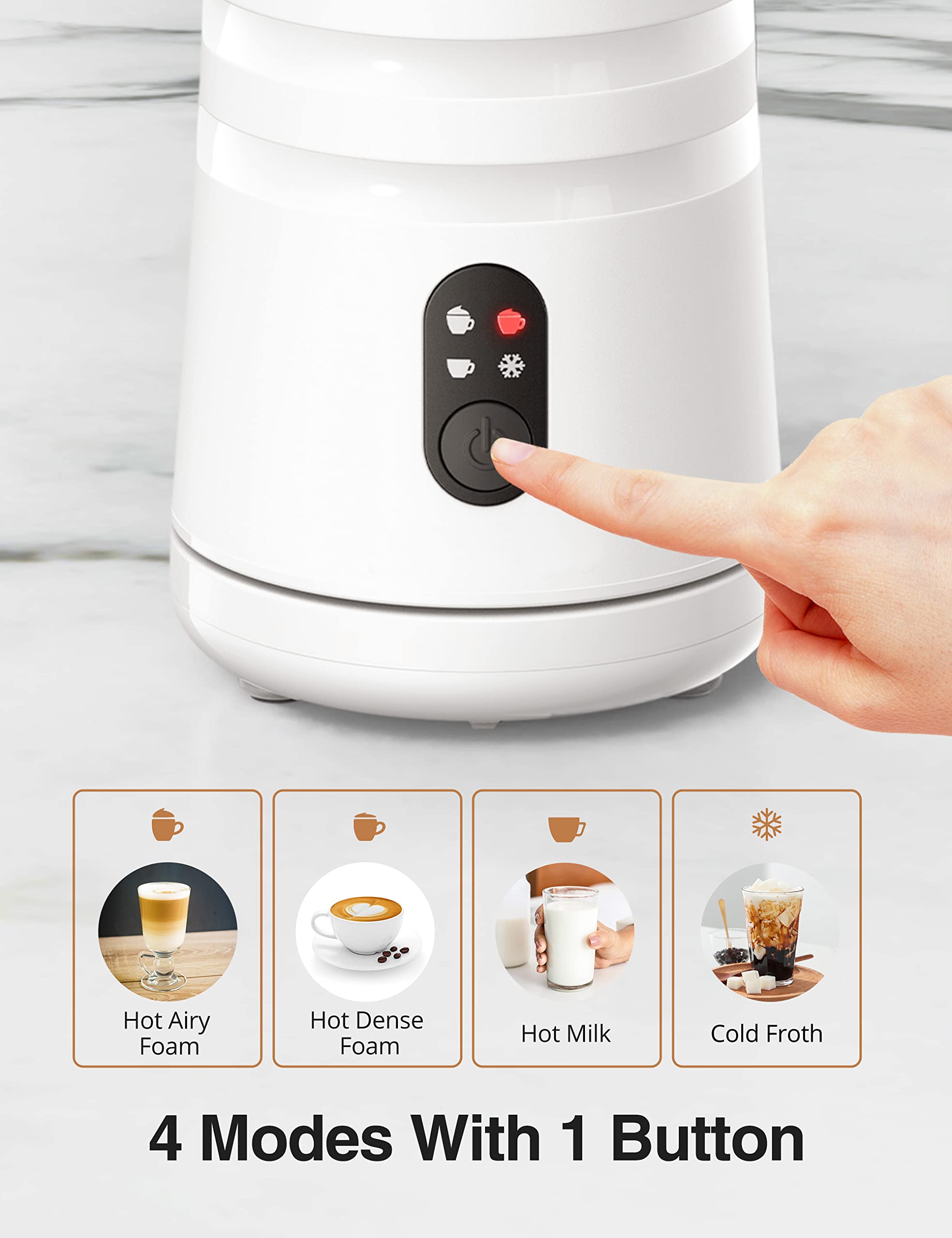 Milk Frother, RATRSO Electric Milk Steamer Soft Foam Maker with Two Whisks for Frothing and Heating Milk, 4 IN 1 Multifunction for Hot & Cold Froth, Automatic off & Easy Cleaning,Silent Operation