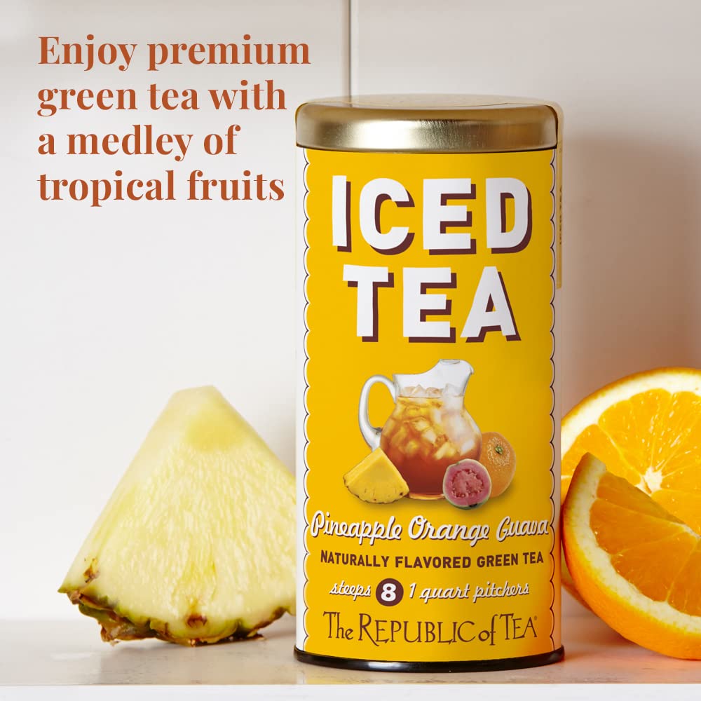 The Republic of Tea β Pineapple Orange Guava Iced Green Tea, 8 Large Quart-Sized Iced Tea Pouches, Naturally Caffeinated