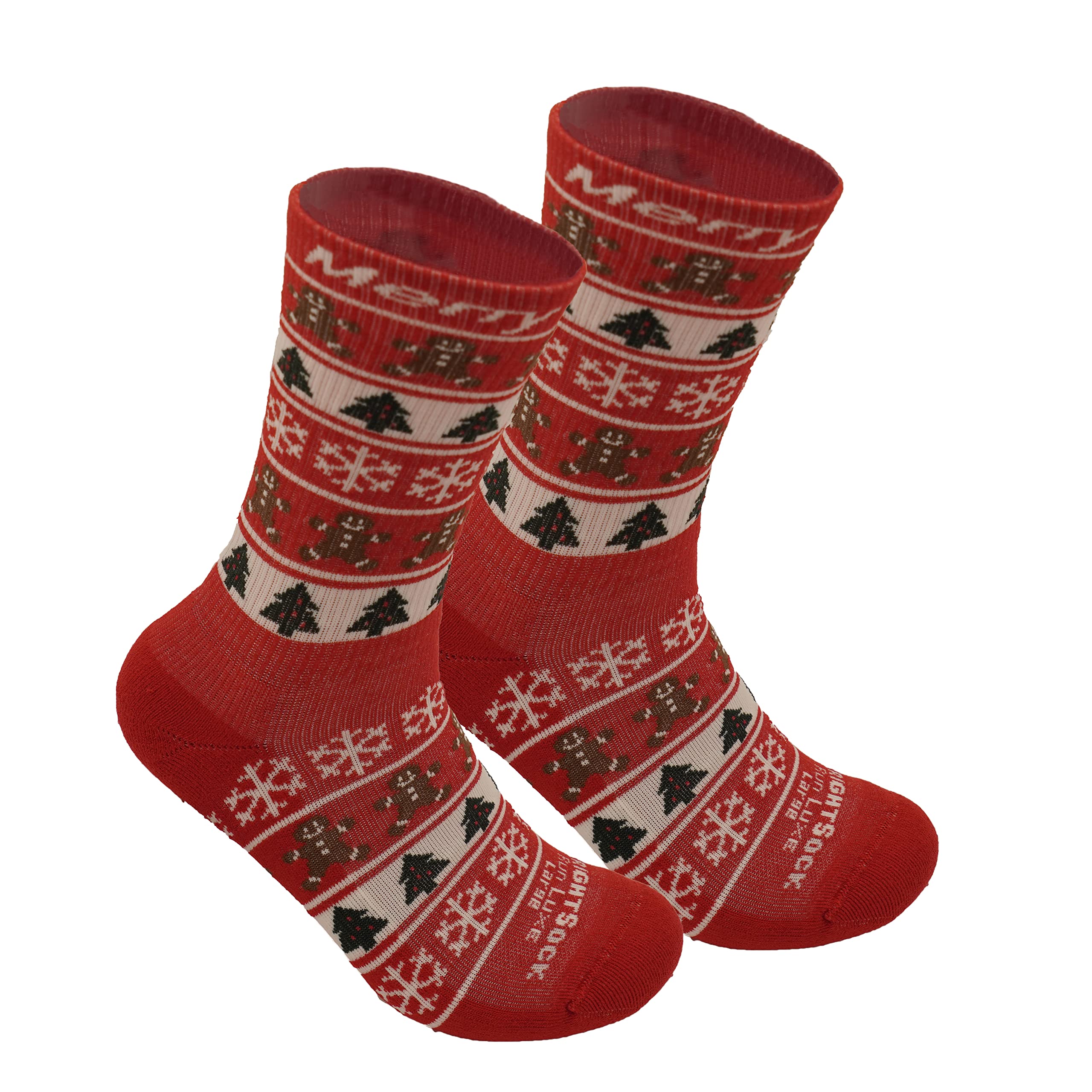 Wrightsock Run Luxe Christmas Stripes W/Logo- Cushion, Single Layer, Crew, Lightweight Comfort for Men and Women Walking Running Socks, Red/Christmas Stripes, Large
