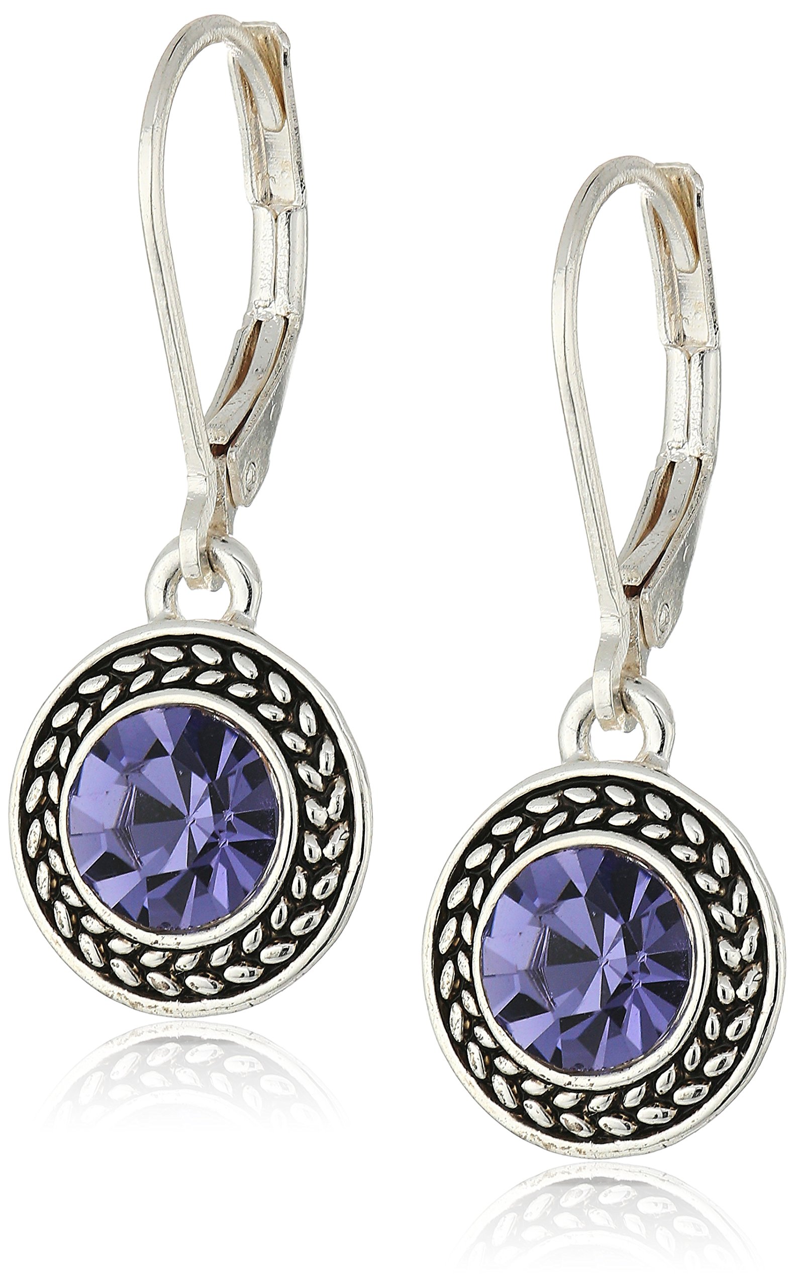 Napier "Classics" Silver-Tone and Tanzanite Crystal Drop Earrings