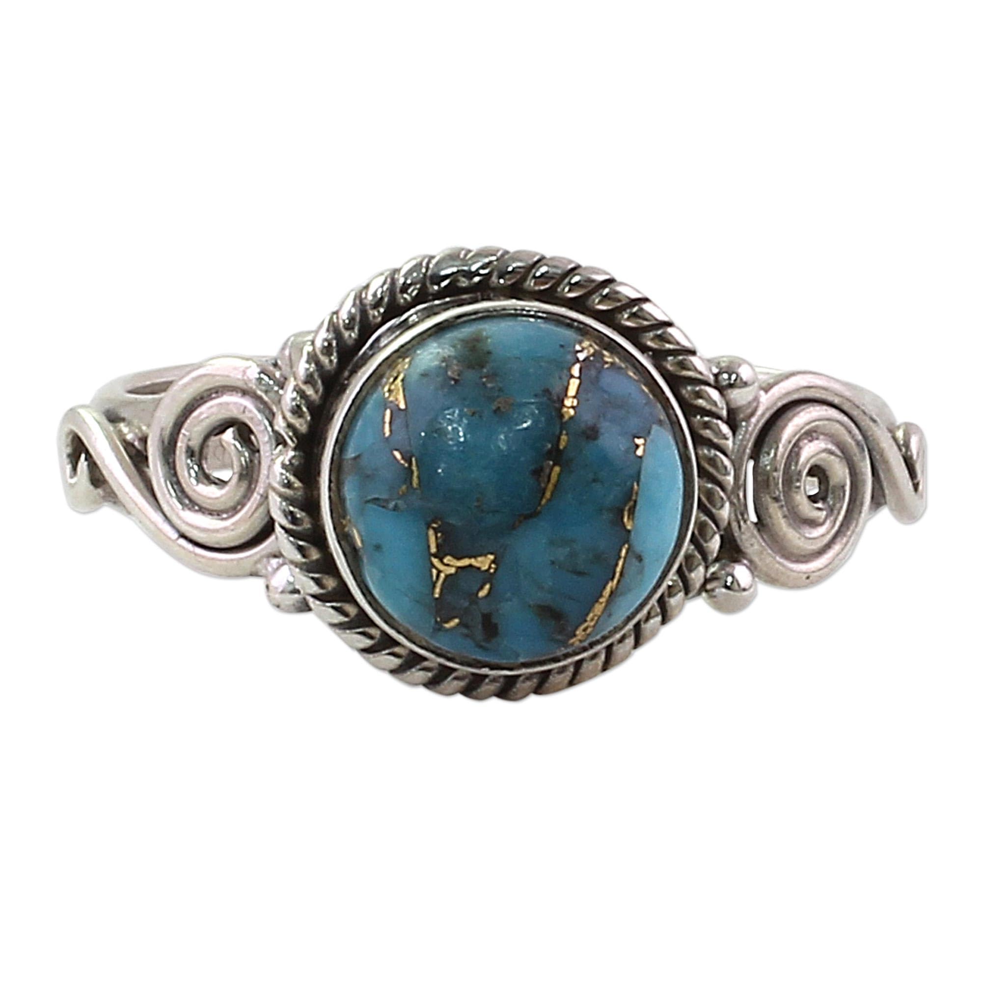 NOVICA Artisan Handmade .925 Sterling Silver Cocktail Ring Composite Turquoise Reconstituted India Island Paradise 'Blue Attunement'