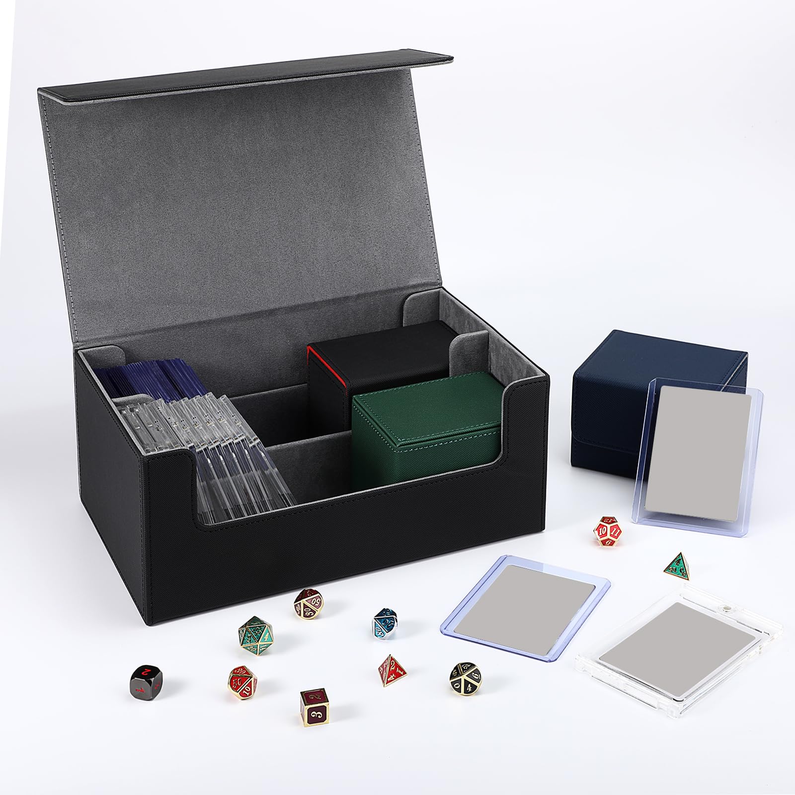 Yexiya Deck Card Storage for 72 Magnetic Card, 2 Rows Deck Trading Cards Box Holding Compatible with TCG Loader MTG Storage Boxes for Play Cards(Outer Black, Inner Gray)