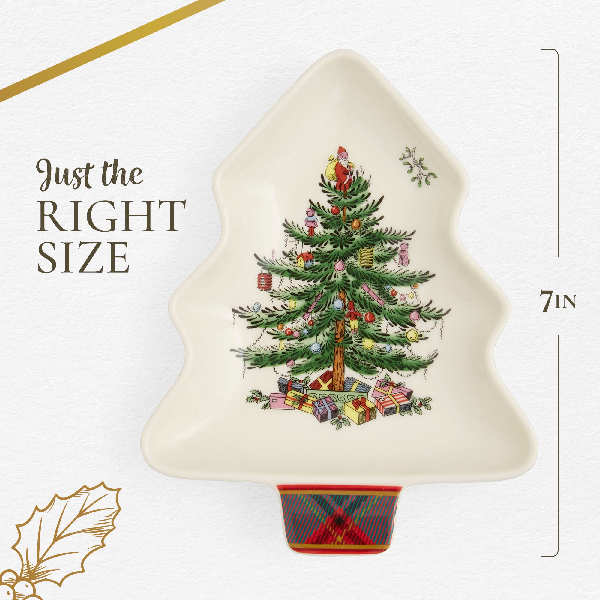Spode Christmas Tree Tartan Spoon Rest | 7 β Inch Tree Shaped Cooking Utensil Rest | Spatula Ladle Holder for Kitchen Countertop | Made of Fine Porcelain Dishwasher Safe