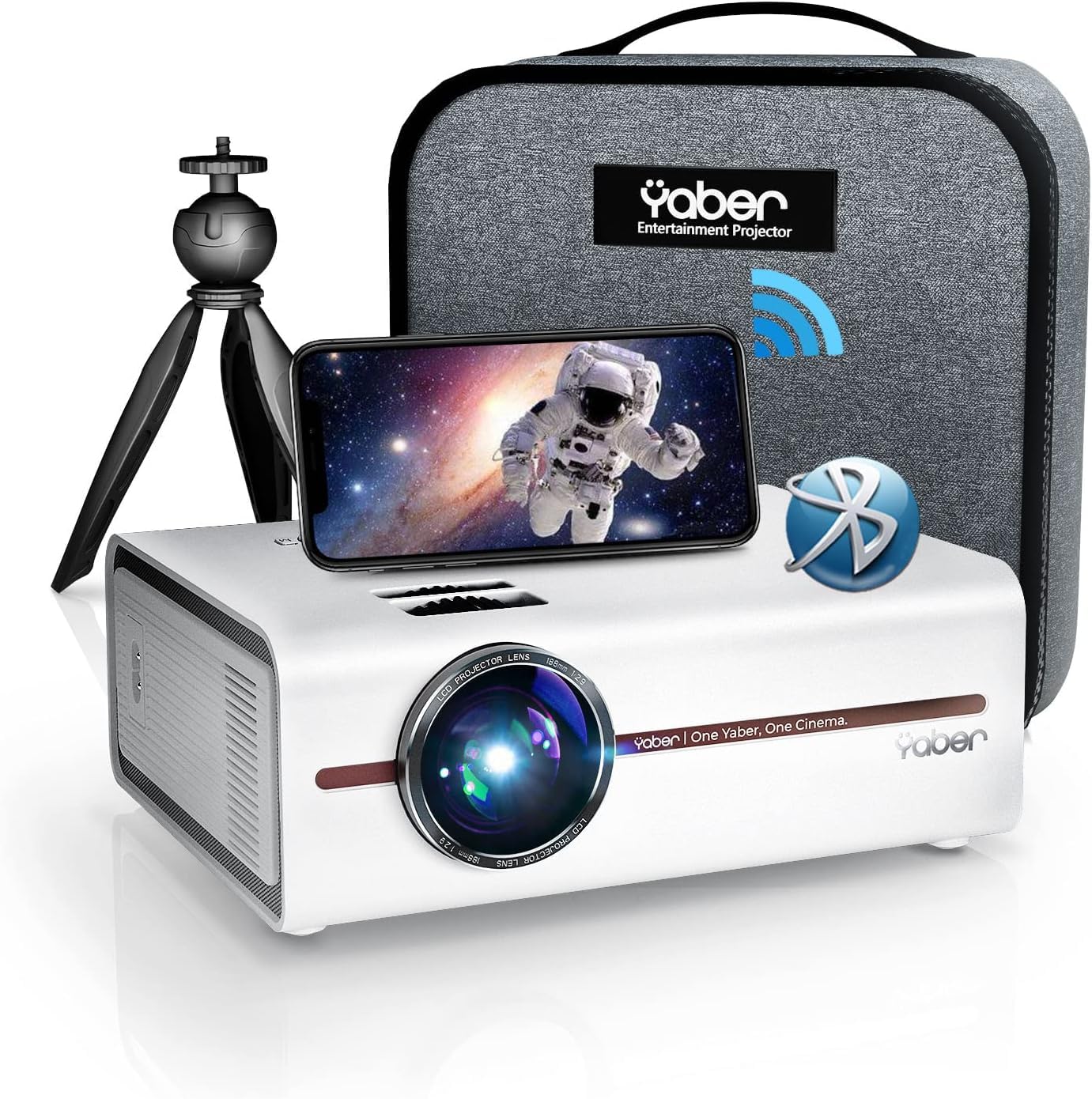 Mini Projector with 5G WiFi and Bluetooth 5.1, YABER 2023 Upgraded Movie Projector 1080P and 4K Supported, Ourdoor Portable Projector with Tripod and Bag, Compatible with Smartphone/PC/TV Stick