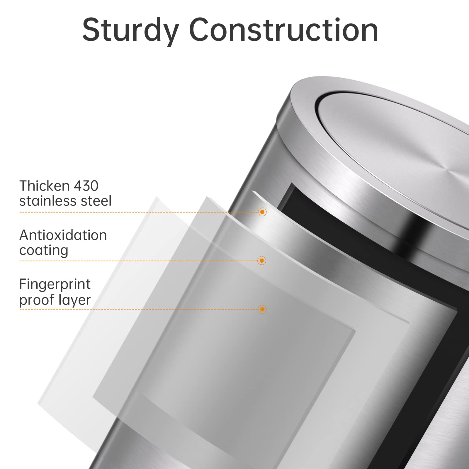 Mbillion Small Trash Can with Swing Lid 2.4 Gallons/9 Liter, Mini Trash Can with lid, Stainless Steel Cylindrical Garbage Can for Home and Office, for Ground and Desktop(Brushed Silver)