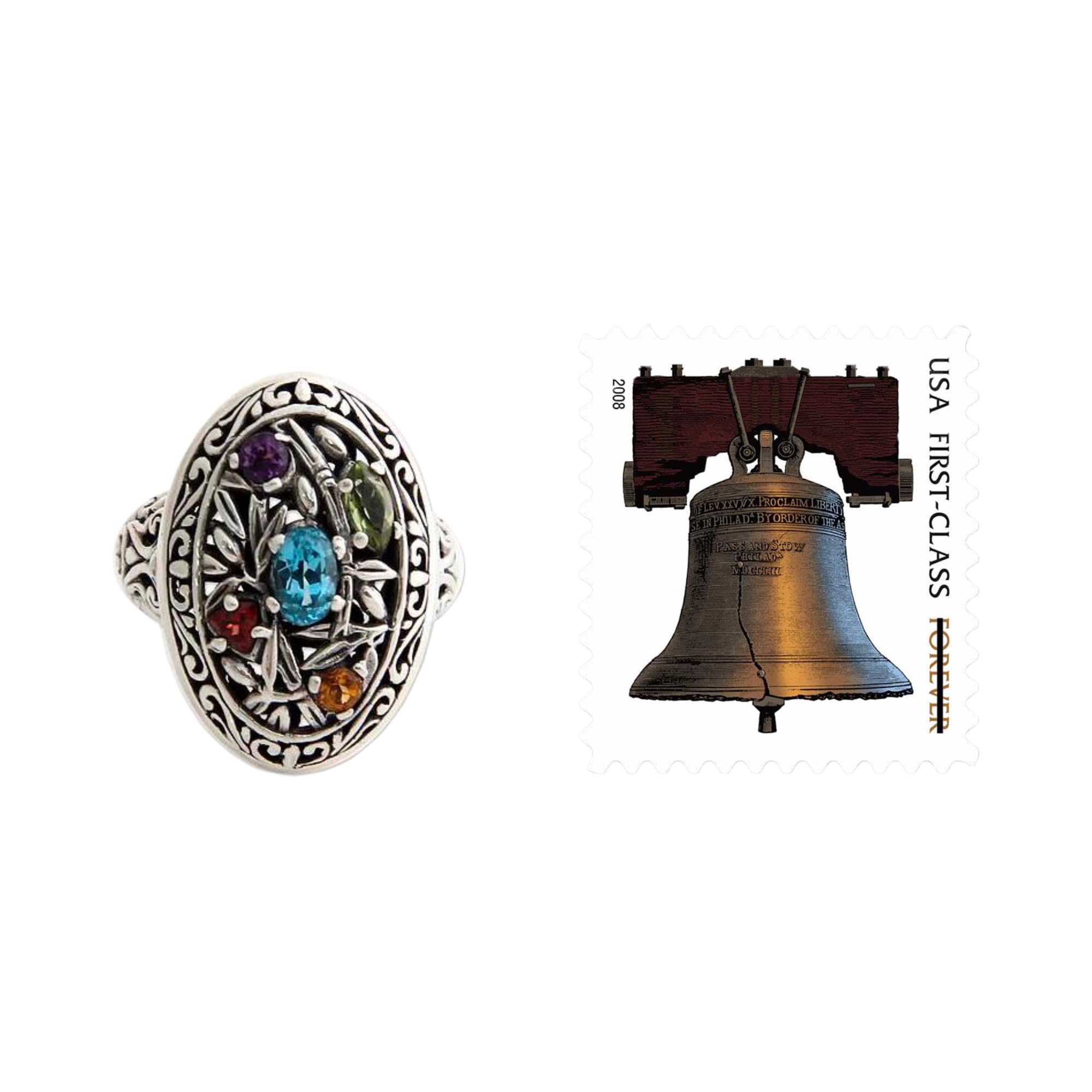 NOVICA Artisan Handmade Blue Topaz Peridot Cocktail Ring Silver Multigem Sterling Amethyst Garnet Citrine Multicolor Indonesia Floral Birthstone [crownbezel 1 in L x 0.7 in W x 0.3 in H Band Width 4 ]