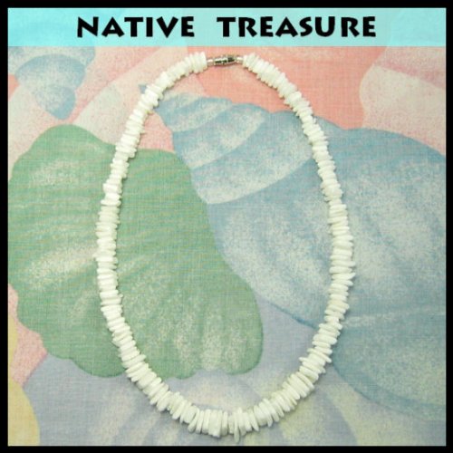 Native Treasure 18" inch Mens and Womens Tropical Jewelry Polished White Rose Clam Chips Ark Shell Summer Beach Surfer Necklace From the Philippines