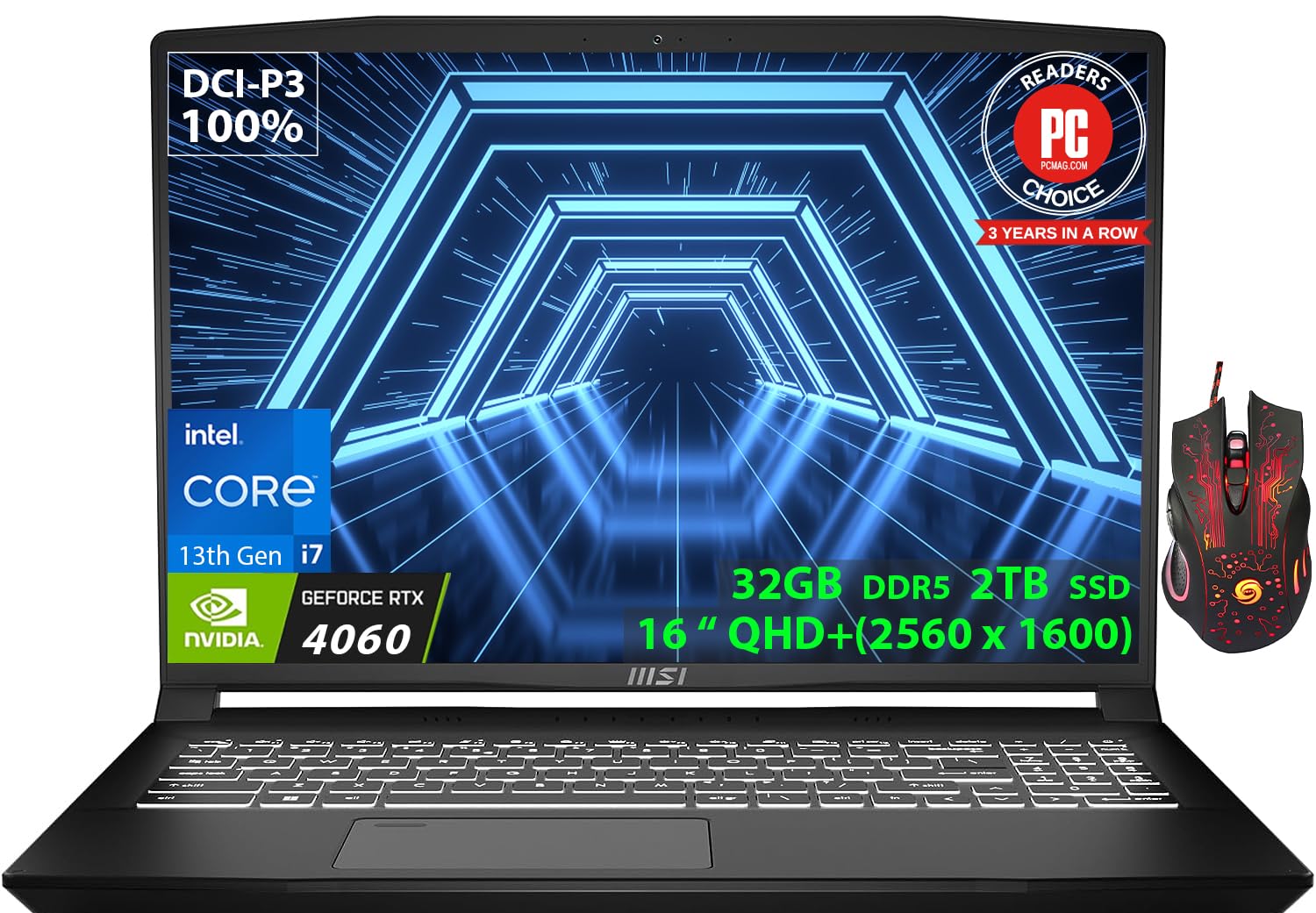 MSI Creator M16 2023 Laptop, 16" QHD+ Content Creation PC, 13th Gen Intel Core i7, GeForce RTX 4060, 32GB DDR5, 2TB SSD, 180-Degree Lay-Flat, WiFi 6, High Performance Business Computer, Win 11 Home