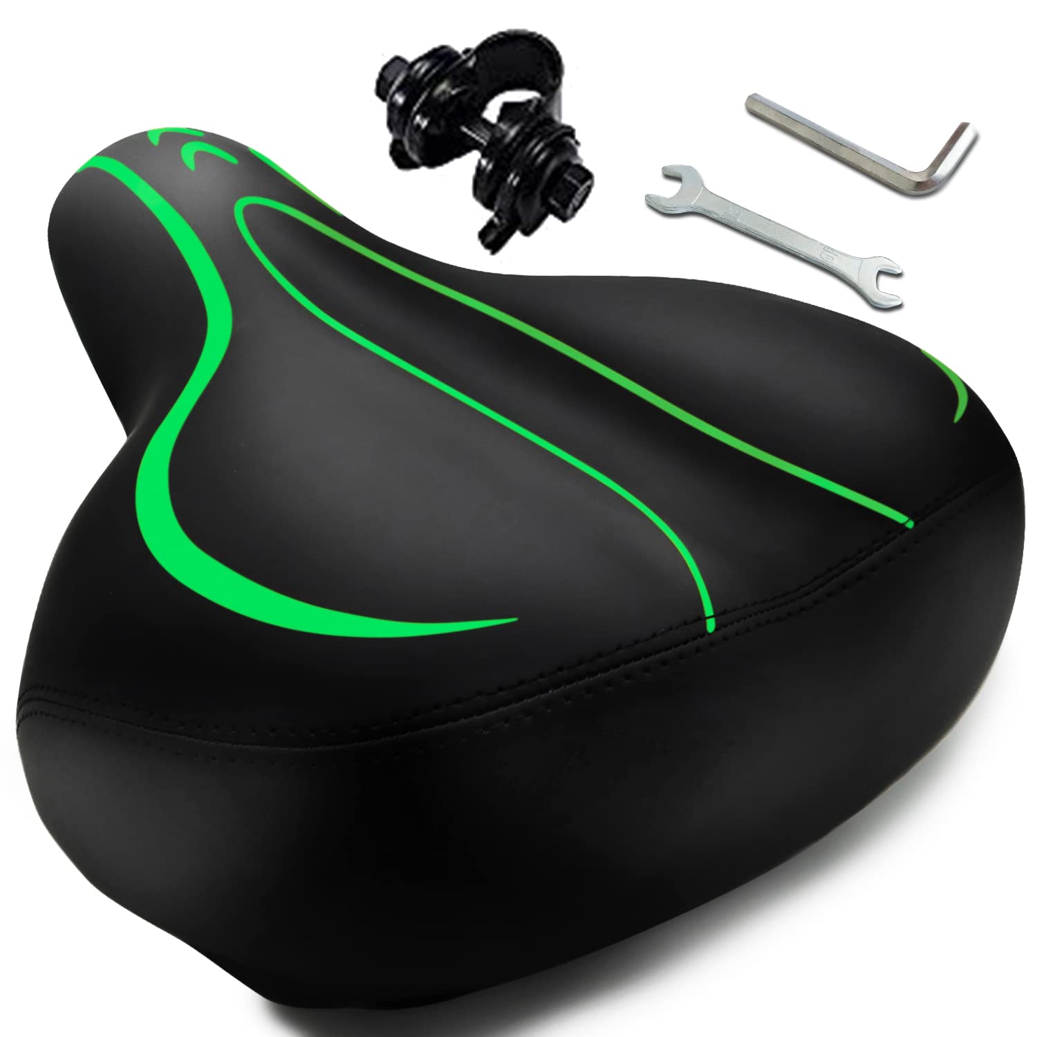 OXYVAN Bike Seat Most Comfortable Universal Replacement Bicycle Seat Cushion Dual Shock Absorbing Ball Wide Bicycle Saddle for Men Women, Green