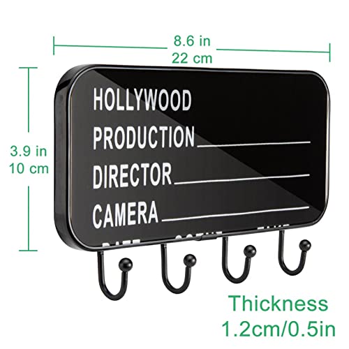 MUOOUM Key Hooks Movie Cinema Lapper Board Key Holder for Wall Decorative with 4 Key Hooks Coat Hanger, Purse Hanger, Towel Hook, Easy Mount Key Hangers