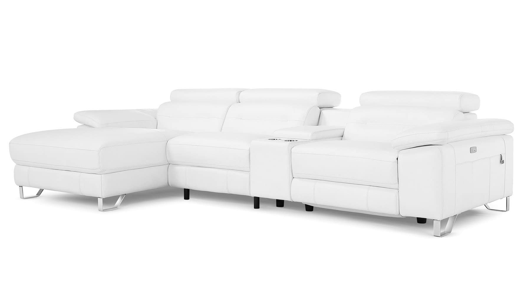 Zuri Furniture Monaco Reclining Leather L-Sectional with Console, White