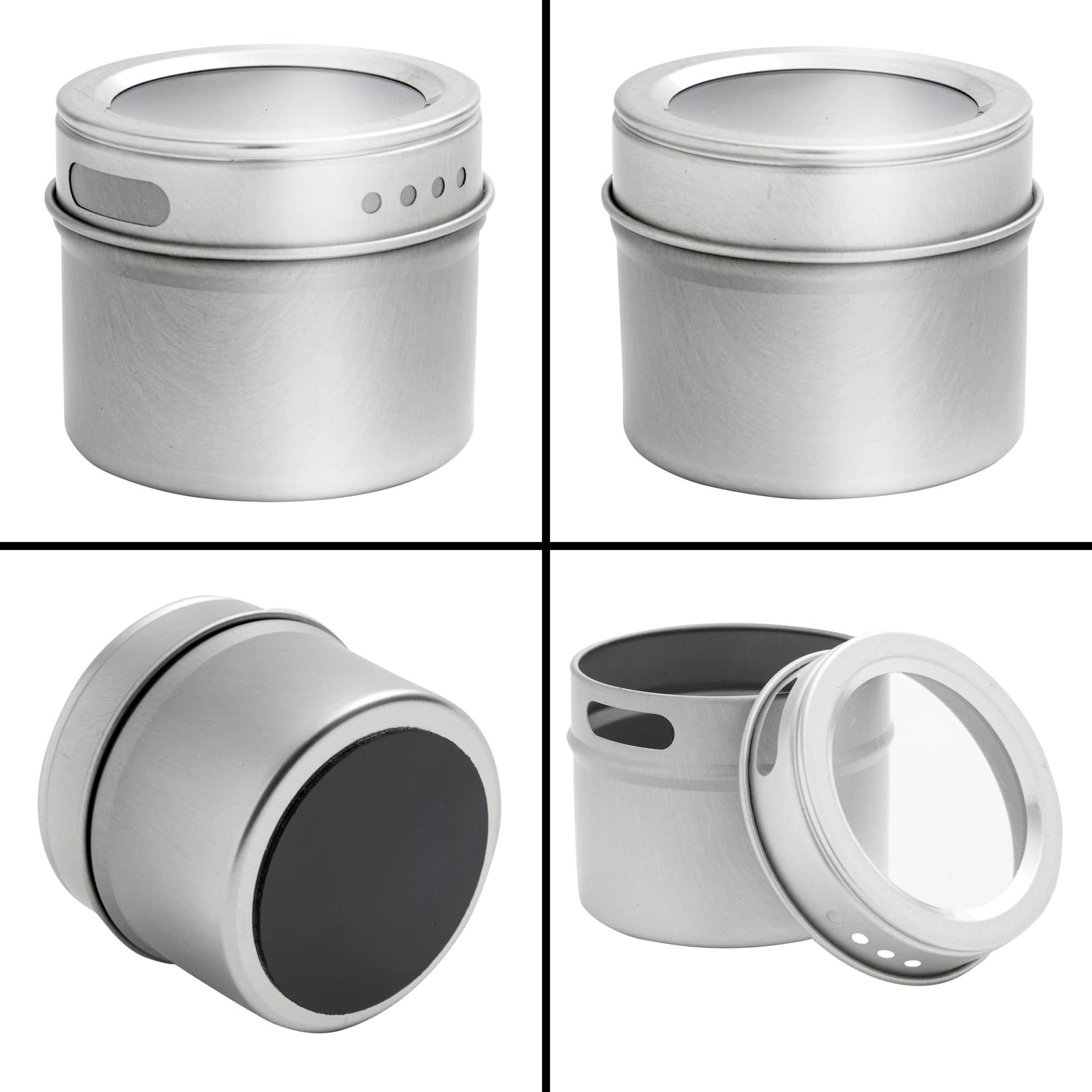 Talented Kitchen 12 Magnetic Spice Jars for Refrigerator with 3 Metal Wall Bases, 269 Preprinted Seasoning Labels, 2 Styles, 1 Cooking Conversion Chart, for 3 oz Containers
