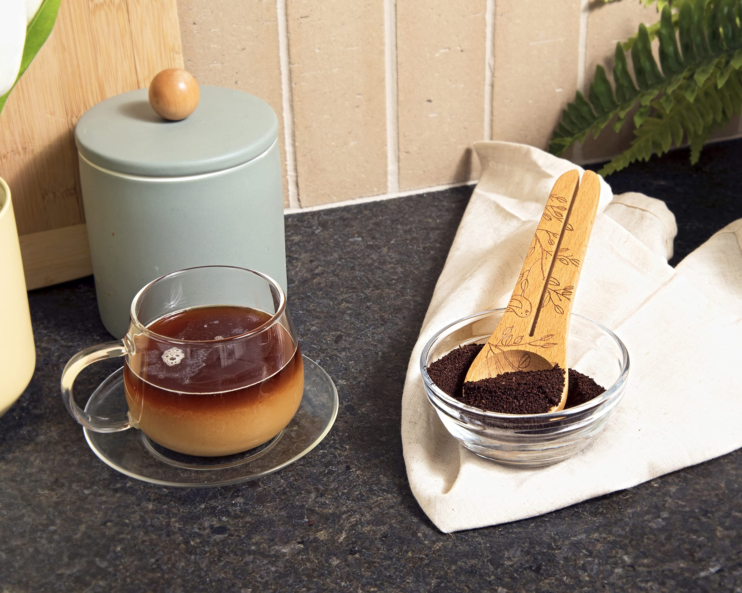 Talisman Designs Laser Etched Beechwood Scoop with Clip | Nature Design | Wood Coffee Spoon |, Cute & Functional Kitchen Tool, | Small Wooden Utensils