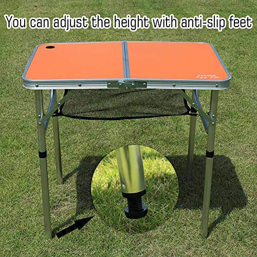 PSKOOK Folding Camping Table Picnic Table Perfect Size for Travel BBQ Beach Portable Lightweight Aluminum Folding Table (White w/Net&Pole, 70 * 50 * 64 cm)