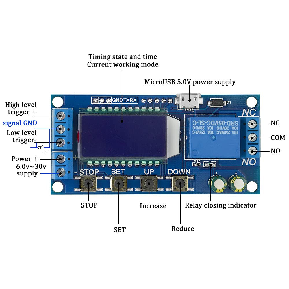XINGYHENG One Channel Time Relay Module Delay Controller Board Trigger Delay-off Cycle Timing Circuit Switch Module Display Relay Expansion Plate Load Controlled for Micro USB 5V Power Supply
