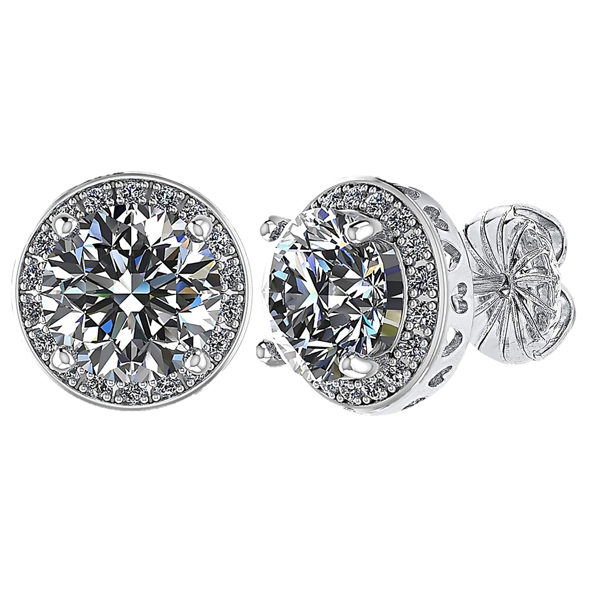 NANA Jewels Womens 925 Sterling Silver 7.5mm-3.00ct Rhodium Plated, Hypoallergenic Round Halo Stud Earring