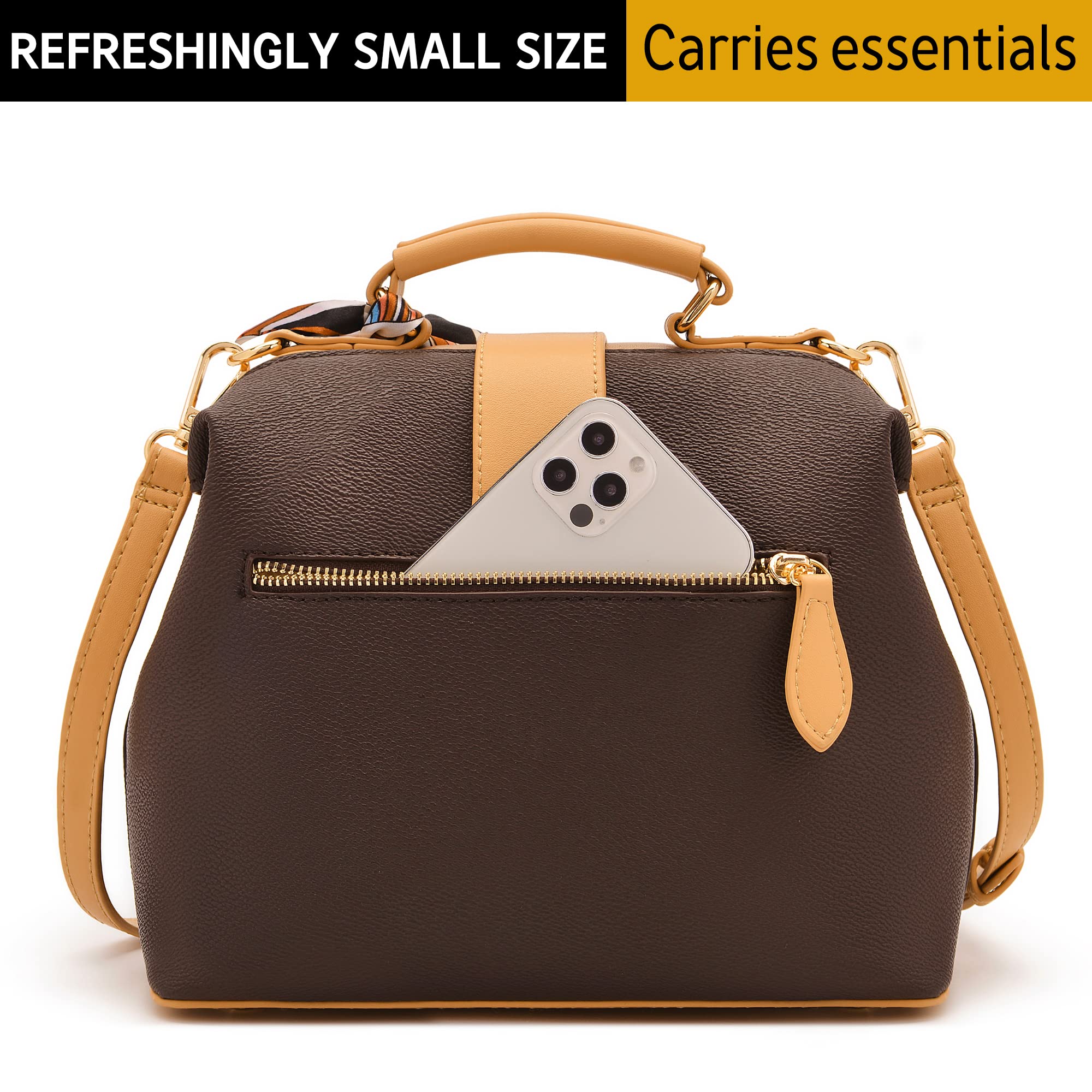 rofozzi Women's Crossbody Bag with Top Handle - Doctor Purses and Handbags for Women - Brown PU Leather Shoulder Tote with Strap