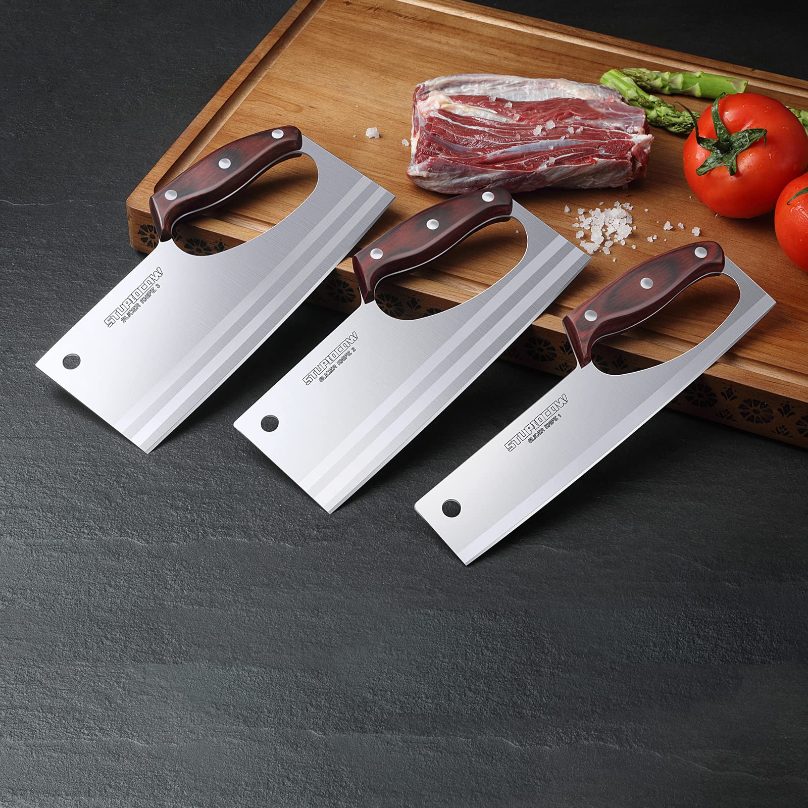 STUPIDCOW 8 Inch Kitchen Knife Cooking Knife, Sharp Asian Knife in German High Carbon Stainless Steel with Ergonomic Handle