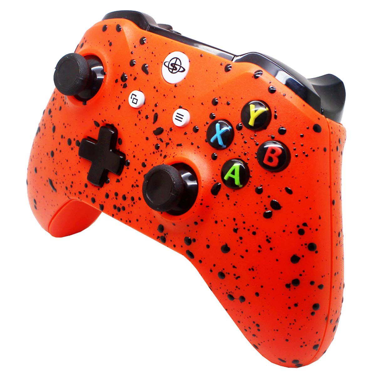 Orange 3D Splashing Faceplate Cover Textured Front Housing Shell Case, Back Cover Bottom Case, Non-Slip Back Panels Right Left Rails Rear Handle Grips Mod Kit Replacement for Xbox One S & X Controller