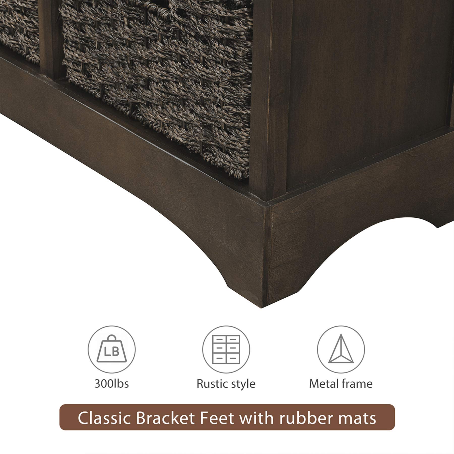 P PURLOVE Storage Cabinet Retro Style Storage Unit with 2 Drawers and 4 Baskets for Home Entryway Living Room (Dark Brown)