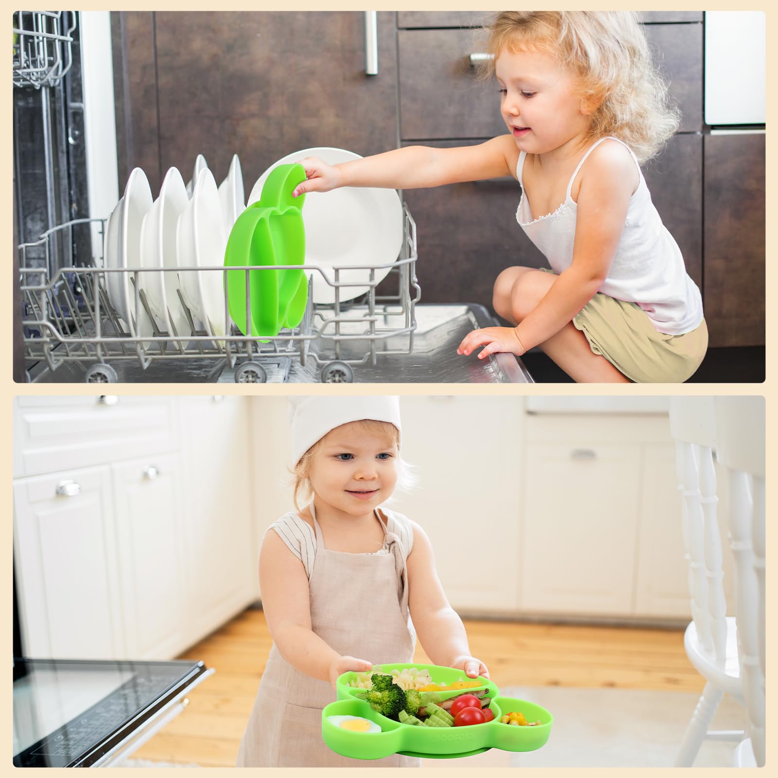 Yoofoss Toddler Plates 3 Pack - Suction Plates for Baby - 100% Silicone Baby Plates - BPA Free - Microwave and Dishwasher Safe - Divided Design - Blue,Green&Grey