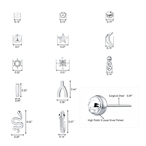 Silver Stud Earrings Set Women: Small Surgical Steel Hypoallergenic Stud Sets Ear Piercing Earrings Studs Birthday Gifts for Girl Sensitive Ears (silver)