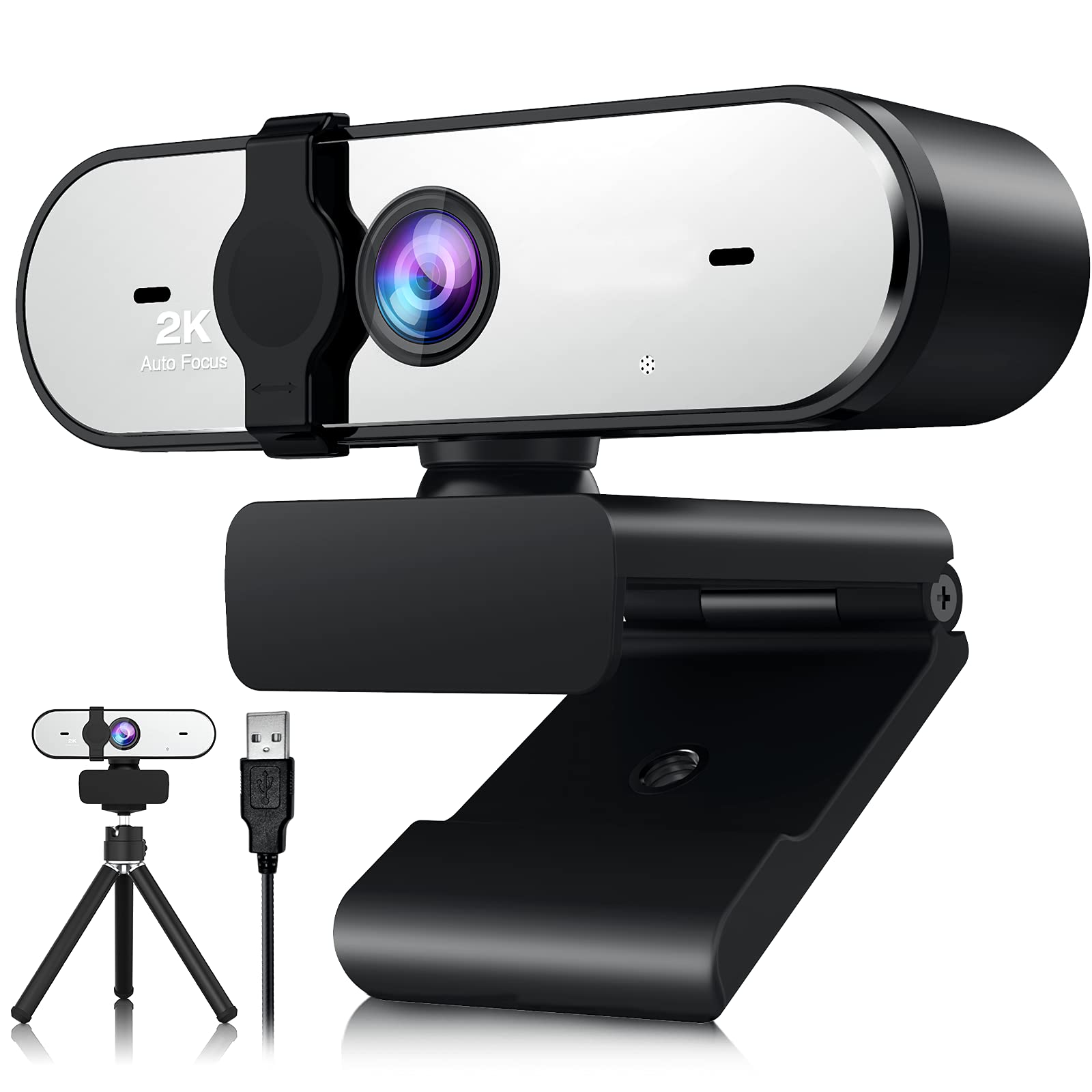 Webcam, 2K Full HD Webcams, Dual Microphone & Cover, Autofocus, HD USB Computer Web Camera, for YouTube/OBS/Facebook/Gaming/Zoom/Skype/FaceTime/Teams/Twitch/Etc
