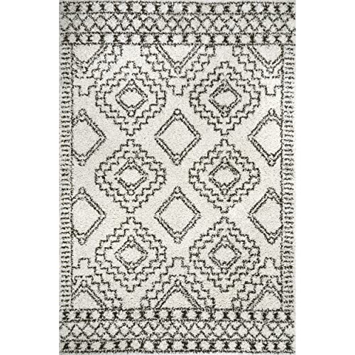 nuLOOM Lacey Moroccan Geometric Shag Area Rug, 4x6, Off-white