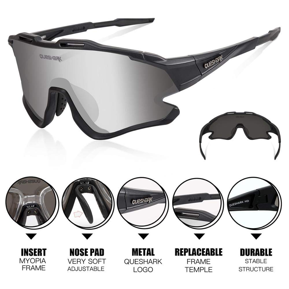 Queshark Sports Cycling Sunglasses 4 Lens Anti UV400 for Men Women HD Polarized