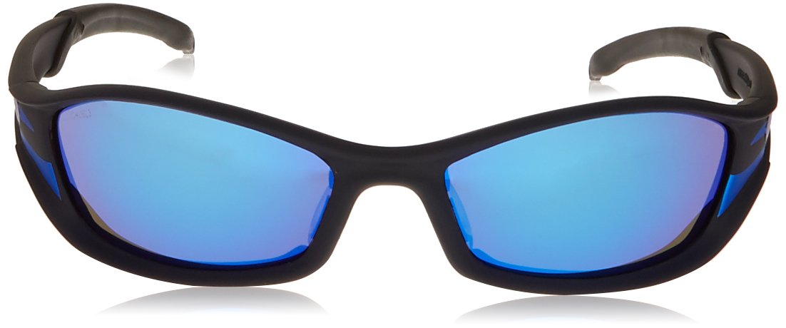 MCR Safety TB148B Tribal Hybrid Temple Design Safety Glasses with Onyx/Blue Tattoo Frame and Blue Diamond Mirror Lens