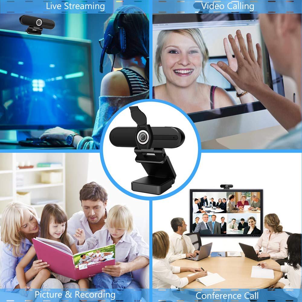 Webcam 4K HD Computer Camera 8MP Microphone PC Web Camera, Full Widescreen Laptop USB Webcams, Privacy Shutter, Tripod, Mac Desktop Notebook Webcam, Video Calling Recording Webcam