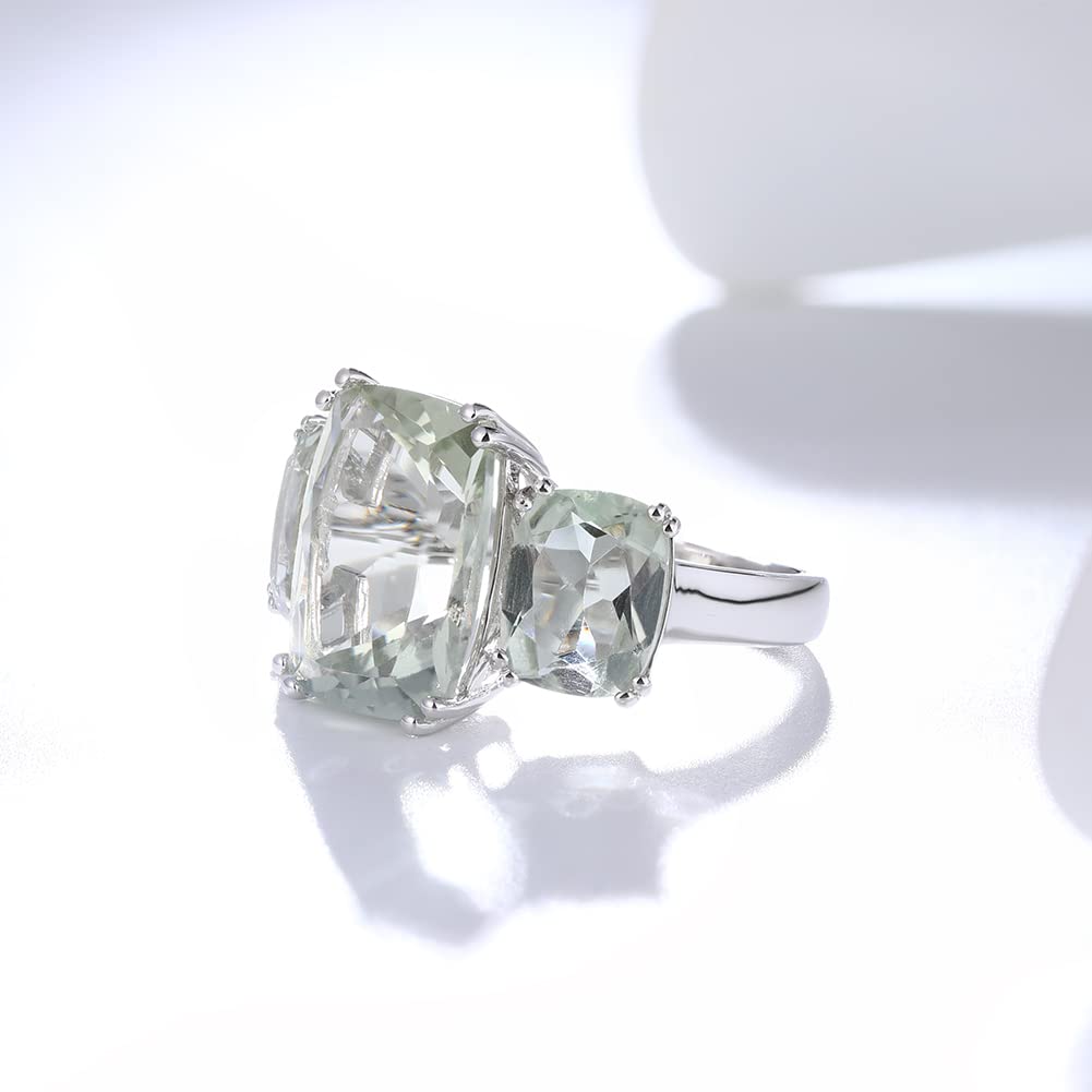 supermodel 10 Ct Natural Green Amethyst 3 Stone Statement Ring for Women 925 Sterling Silver Rhodium Plated Solitaire Promise Ring Gift for Anniversary Valentines Day Size 7