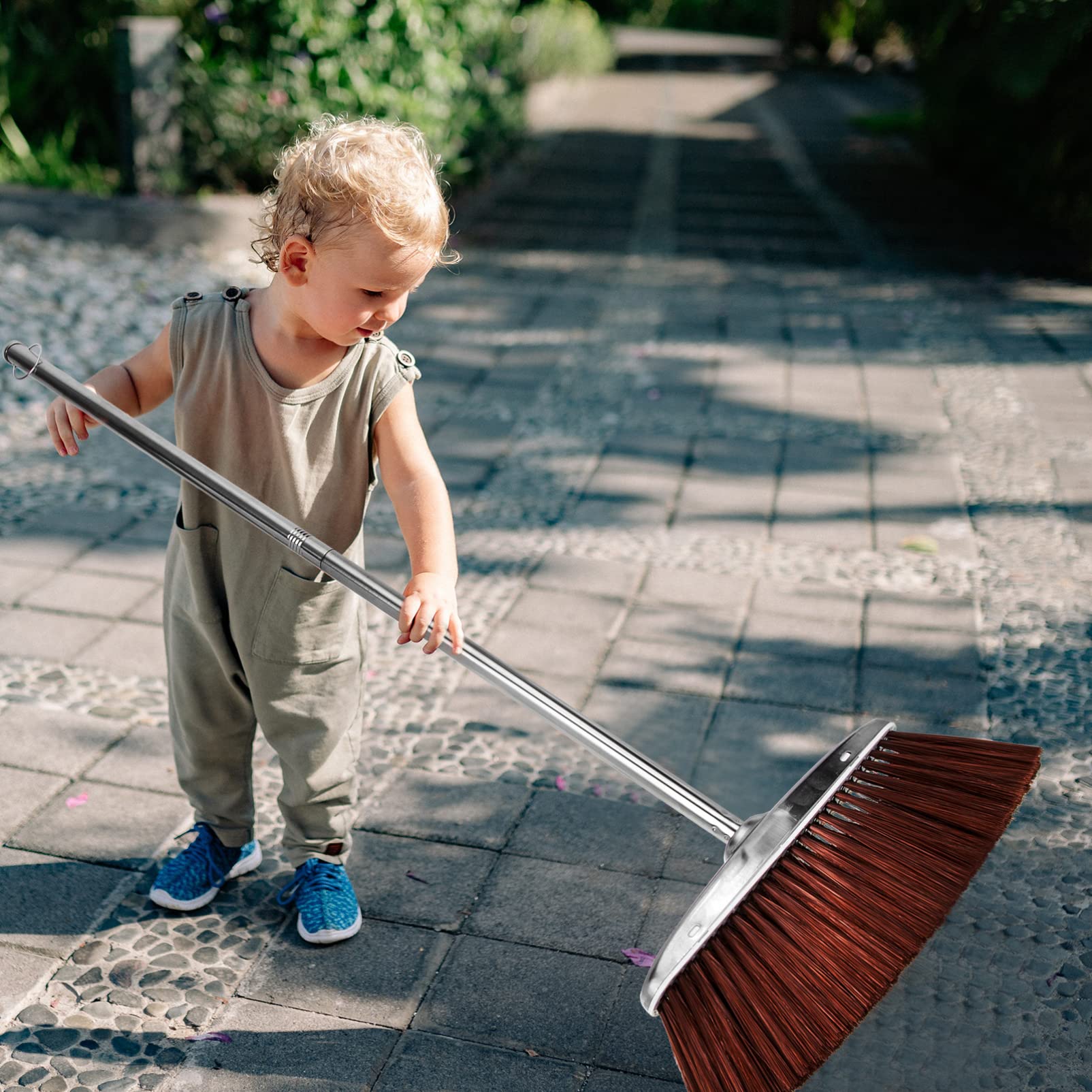 Zerodeko Cleaning Broom Lobby Broom Upright Broom with Long Handle Garbage Cleaning Supply for Sweeping Floor Garages Courtyard Sidewalks Decks Brown