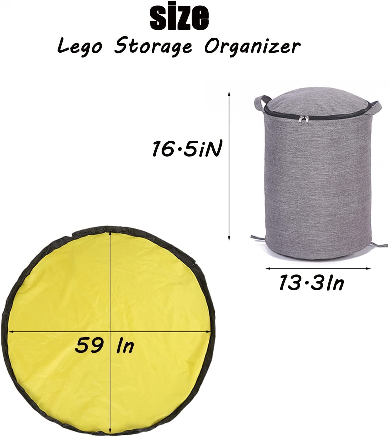 QWTMKTE Toy Storage Organizers and Play Mats, Large Toy Baskets, Toy Storage Bins for Building Bricks & Blocks, Washable, Foldable Canvas Baskets, Toy Clean Up for Kids (Gray)