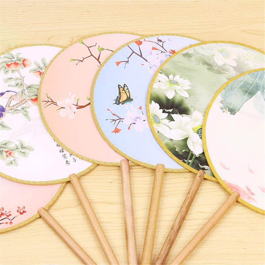 Vintage Flower Lotus Leaf Round Cloth Lady Hand Fan Chinese Style Portable Fan for Wedding Dance