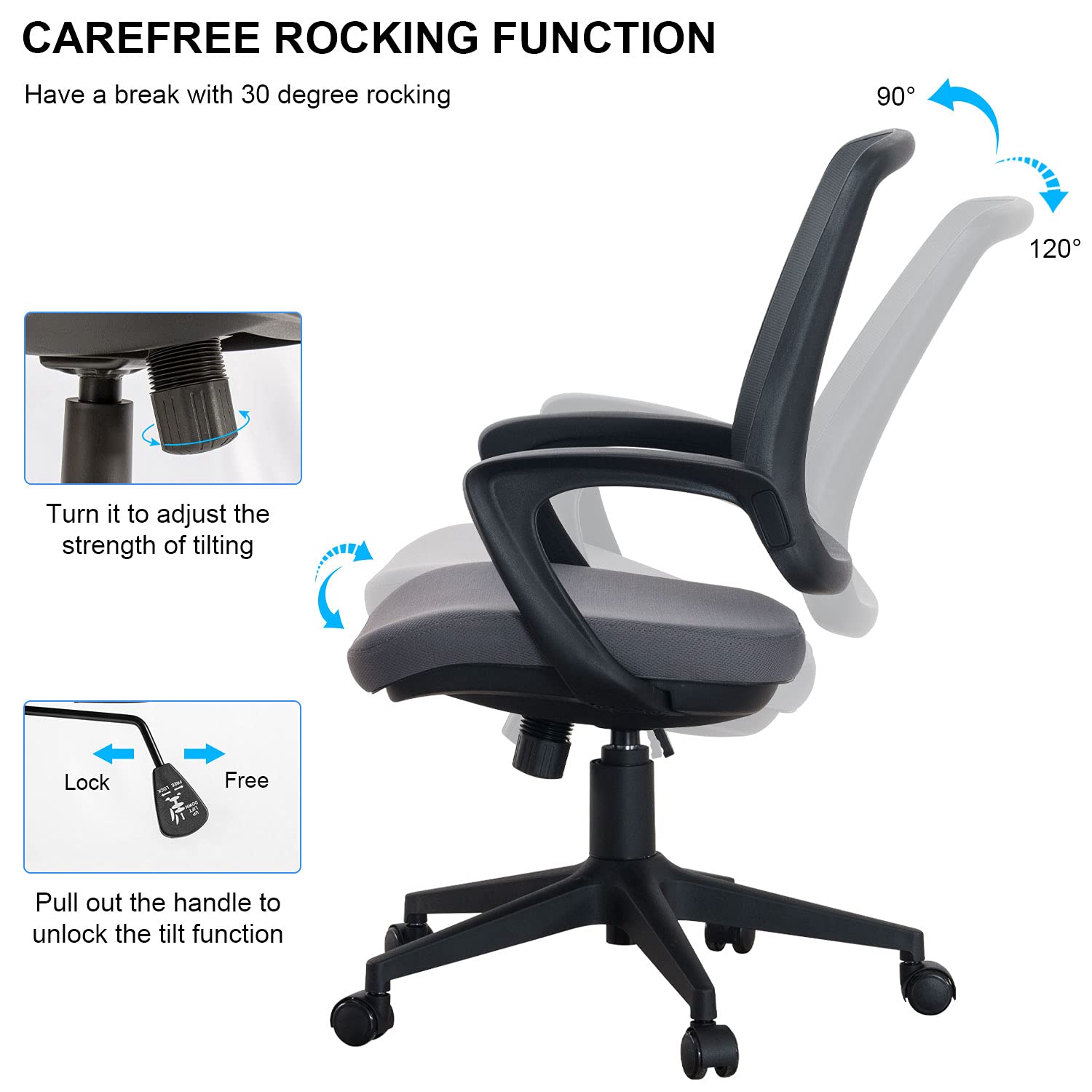 QY Home Office Chair Ergonomic Desk Chairs with Wheels & Arms, Swivel Task Mesh Chair for Small Space, Gray