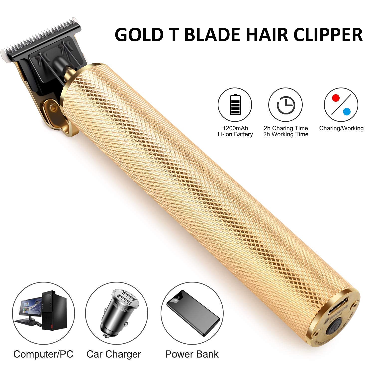 Professional Electric Hair Clippers,Cordless USB Rechargeable T-Blade Hair Beard Trimmer for Men with 4 Guide Combs Haircut Machine
