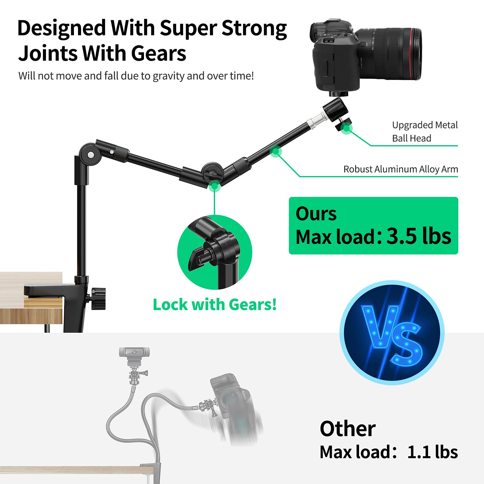Webcam Stand Camera Mount with Phone Holder & 5/8" Screw, 25in Flexible Projector Stand Gooseneck Desk Mic Stand for Logitech C922 C930e C920 C615 C960 Brio 4K, GoPro, Blue Yeti Snowball Ice