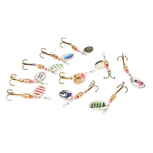 Yeuipea Fish Hook Set, Rotating Metal Sequins Fish Hook Artificial Fishing Lures Bait Fishing Tackle Accessory