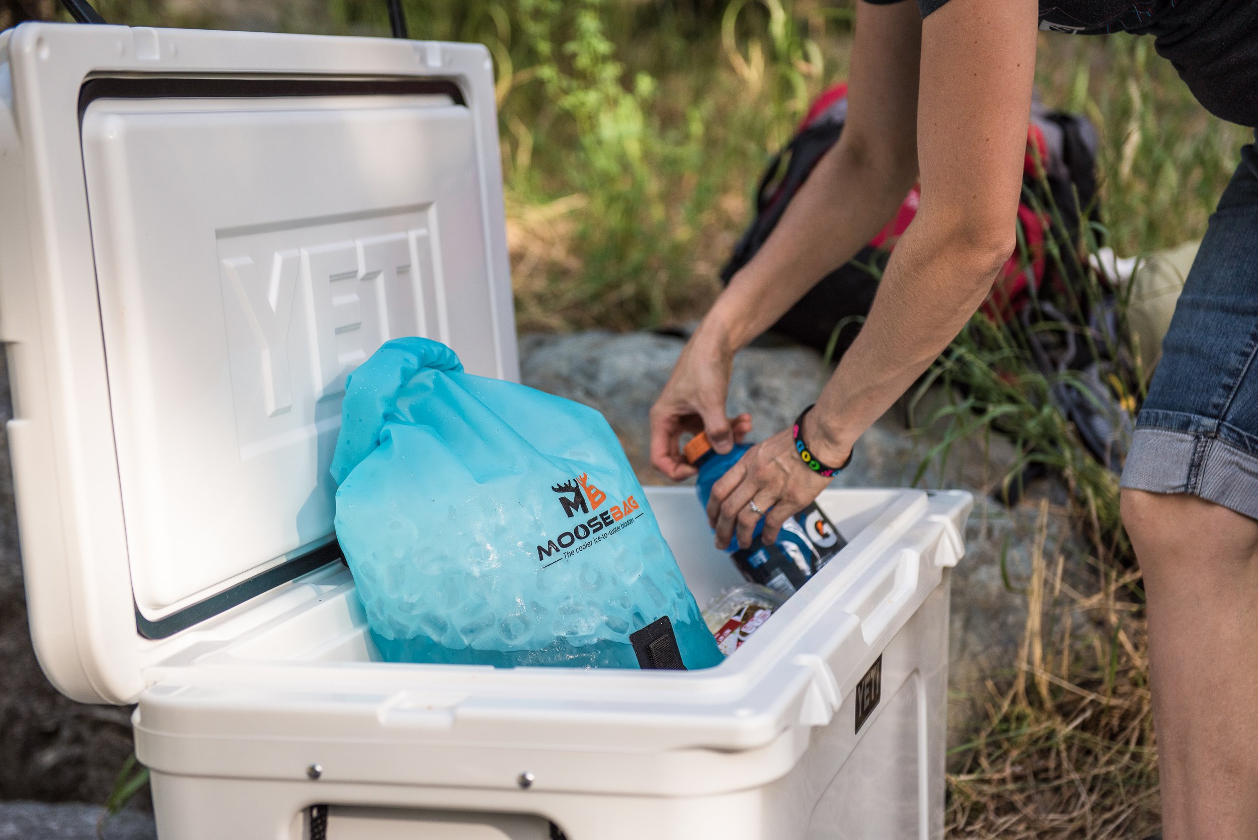 Moose Bag Collapsible Water Container and Ice Bag wtih Hydration System FREEZABLE, Portable Water Carrier, Hydration Pack and Ice Bladder for Camping, Hiking, Soccer & Football Games