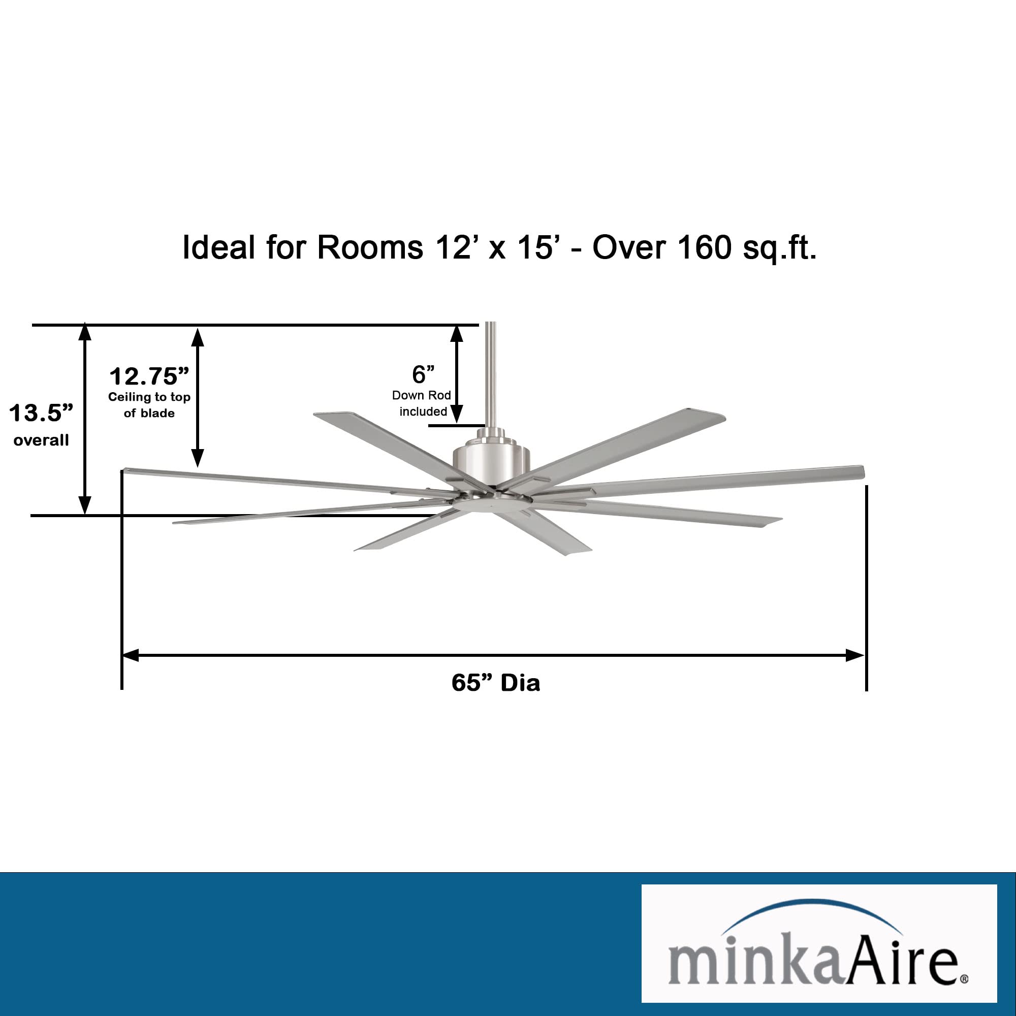 MINKA-AIRE F896-65-BNW Xtreme H2O 65 Inch Outdoor Ceiling Fan with DC Motor, Silver Brushed Nickel Wet Finish