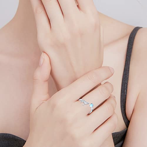 Wolf Ring S925 Sterling Silver Wolf Adjustable Ring Thumb Ring Moonstone Ring Howling Wolf Open Ring Animal Ring Howling Wolf Jewelry for Women Teen Girls 8#