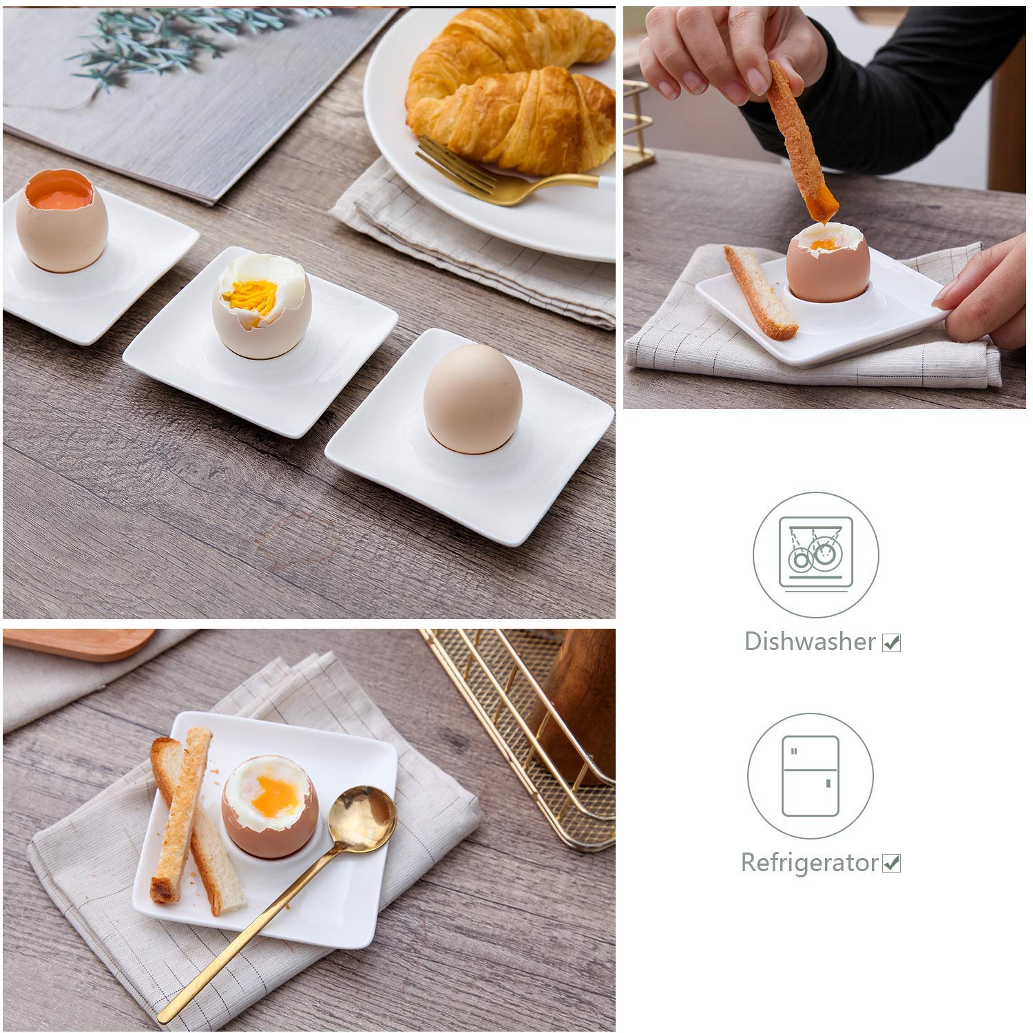 TAMAYKIM Soft Boiled Egg Cups, White Ceramic Egg Cup Plates, Plat Egg Holders for Breakfast and Brunch, Sot of 8