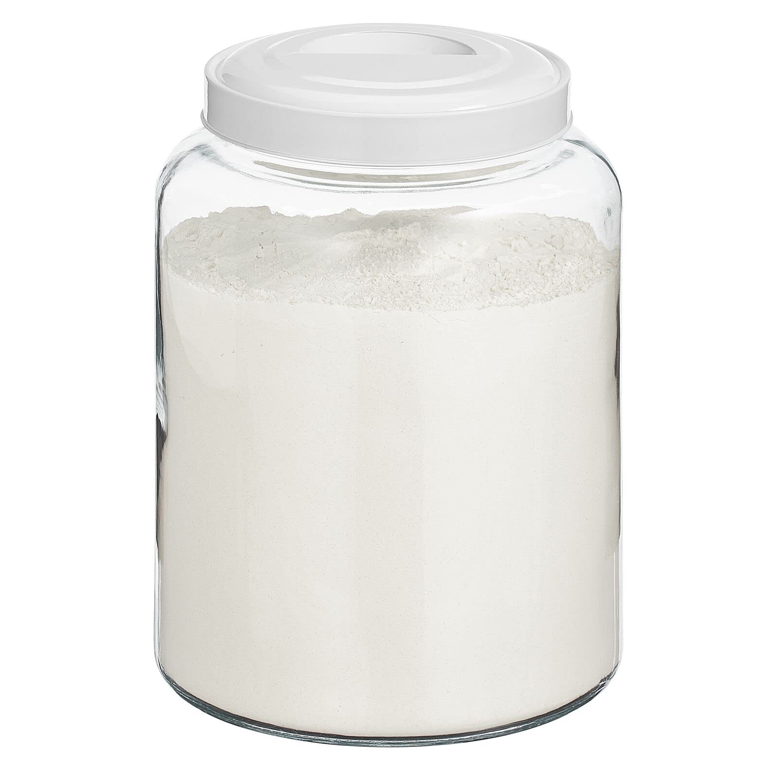 mDesign Medium Storage Glass Canister with Airtight Metal Lid for Kitchen Pantry, Counter, or Cabinet - Container for Food, Snacks, Cooking or Baking Supplies - Home Sort Collection - Clear/White