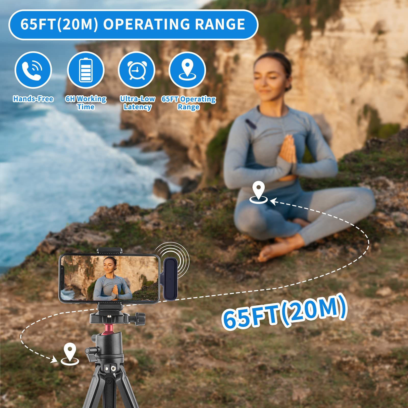SINWE Clip-on Collar Microphone，Wireless Lavalier Lapel Microphone for iPhone Android &PC， with Charging Case and Monitor Headphone,Recording Mic for Interview Video Podcast Vlog YouTube