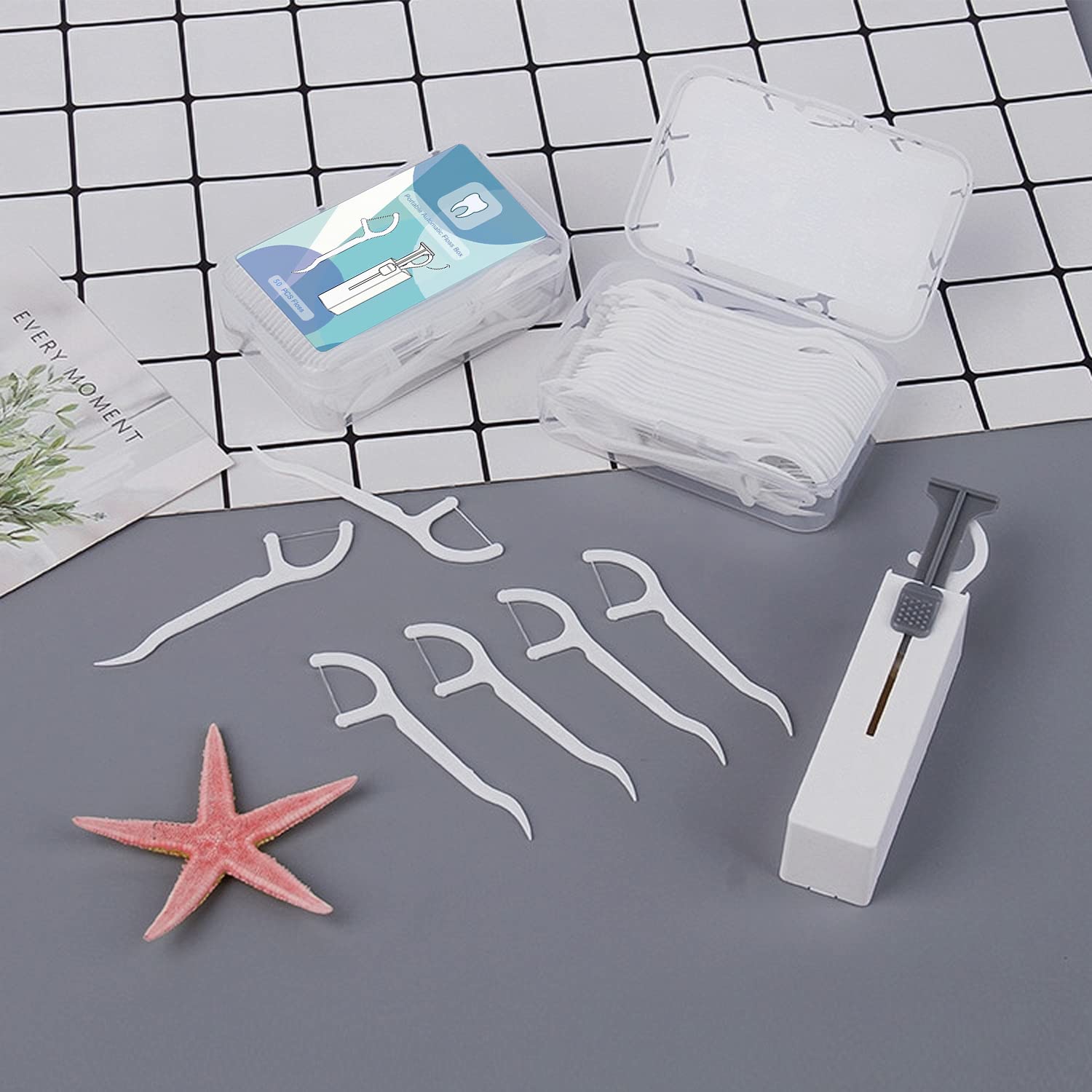 ZHENBUCUO Floss Picks Dispenser, Total 110 Count(White) Dental Flossers for Adults, Portable Floss Dispenser and Refills, Floss Holder Reusable for Home Hotel Travel Clean Teeth
