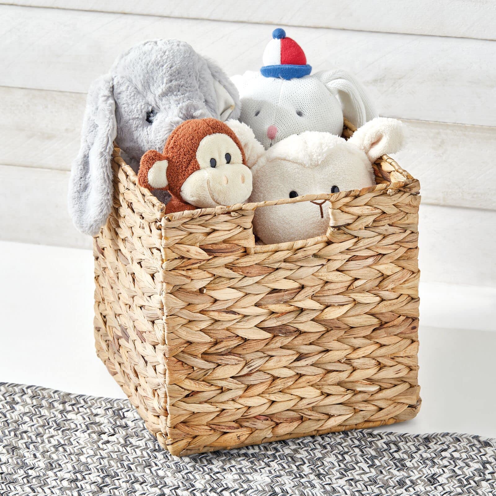 mDesign Woven Hyacinth Durable Closet Storage Organizer Basket Bin - for Cube Furniture Shelf Organizing in Bedroom, Bathroom, Office - Holds Clothes, Blankets, 2 Pack - Natural