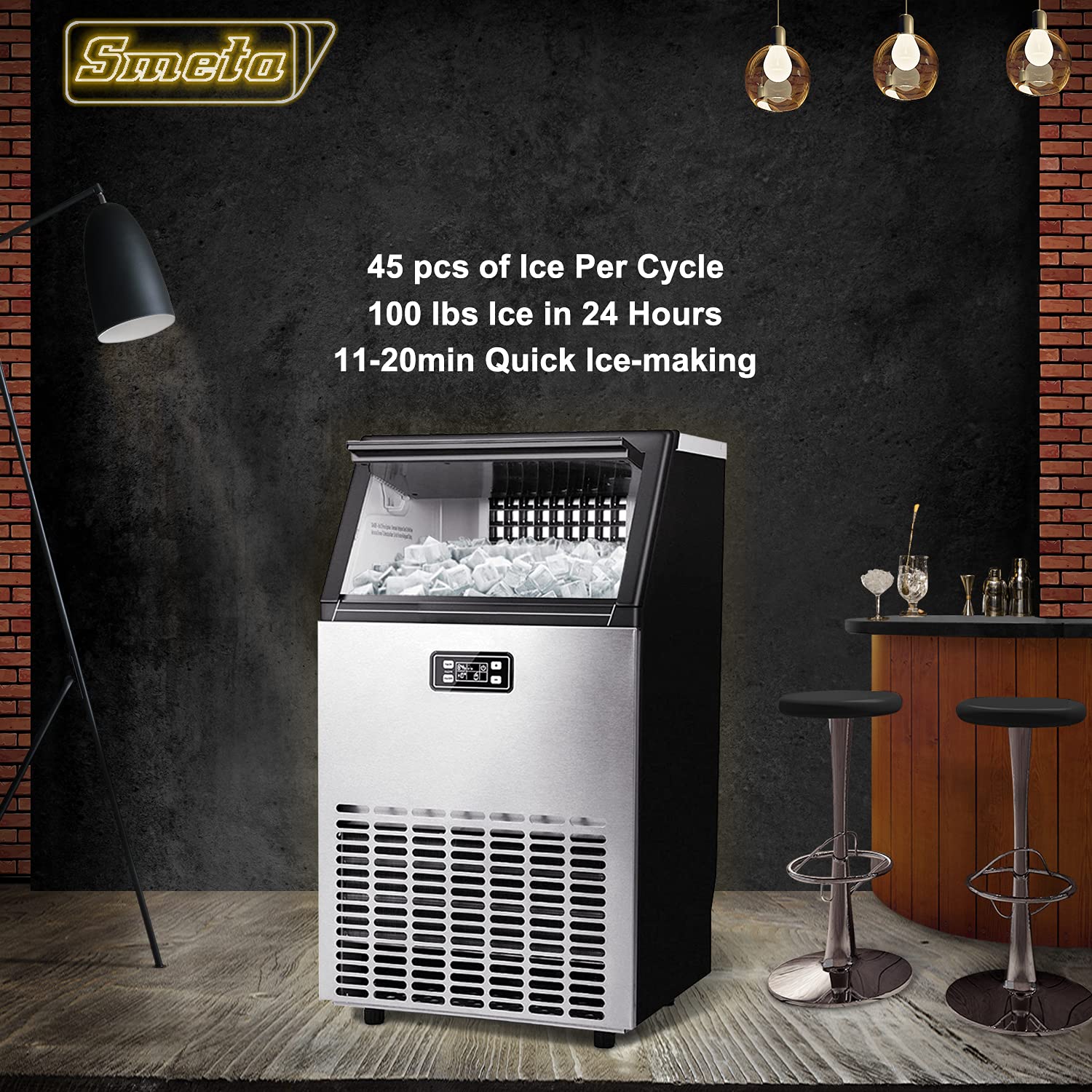 Undercounter Ice Maker Machine Commercial, Built in Nugget Ice Cubes 100 LBS/24H with 33LBS Large-Capacity, Freestanding|Countertop Crushed Ice Machine for Commercial Use Bar Coffee Restaurant Office