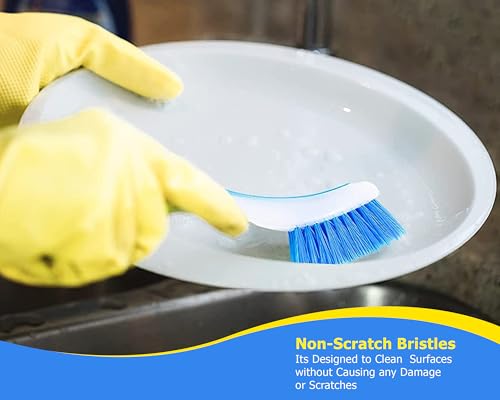 Zuvo Plastic Long Handled Scrubbing Suction Cup, Durable Bristles,Dish Washing Brush.Washing Up Kitchen Brush, Assorted Colour, 5 X 21 X 5 cm-Pack of 3